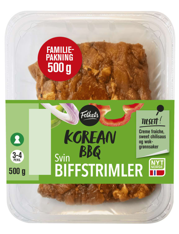 Svin Biffstrimler - Korean Bbq 500g Folkets | Meny.no
