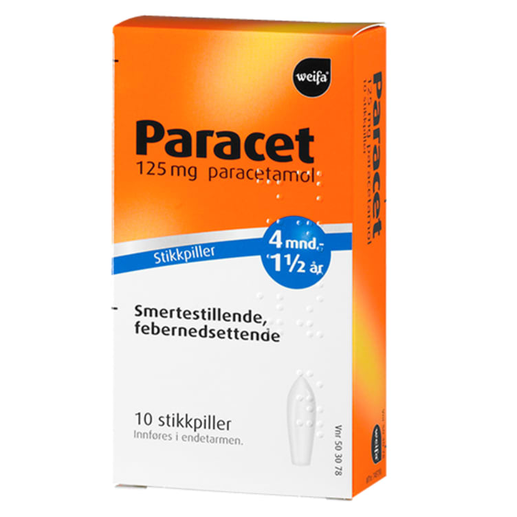 PARACET STIKKPILLE 125MG 10STK